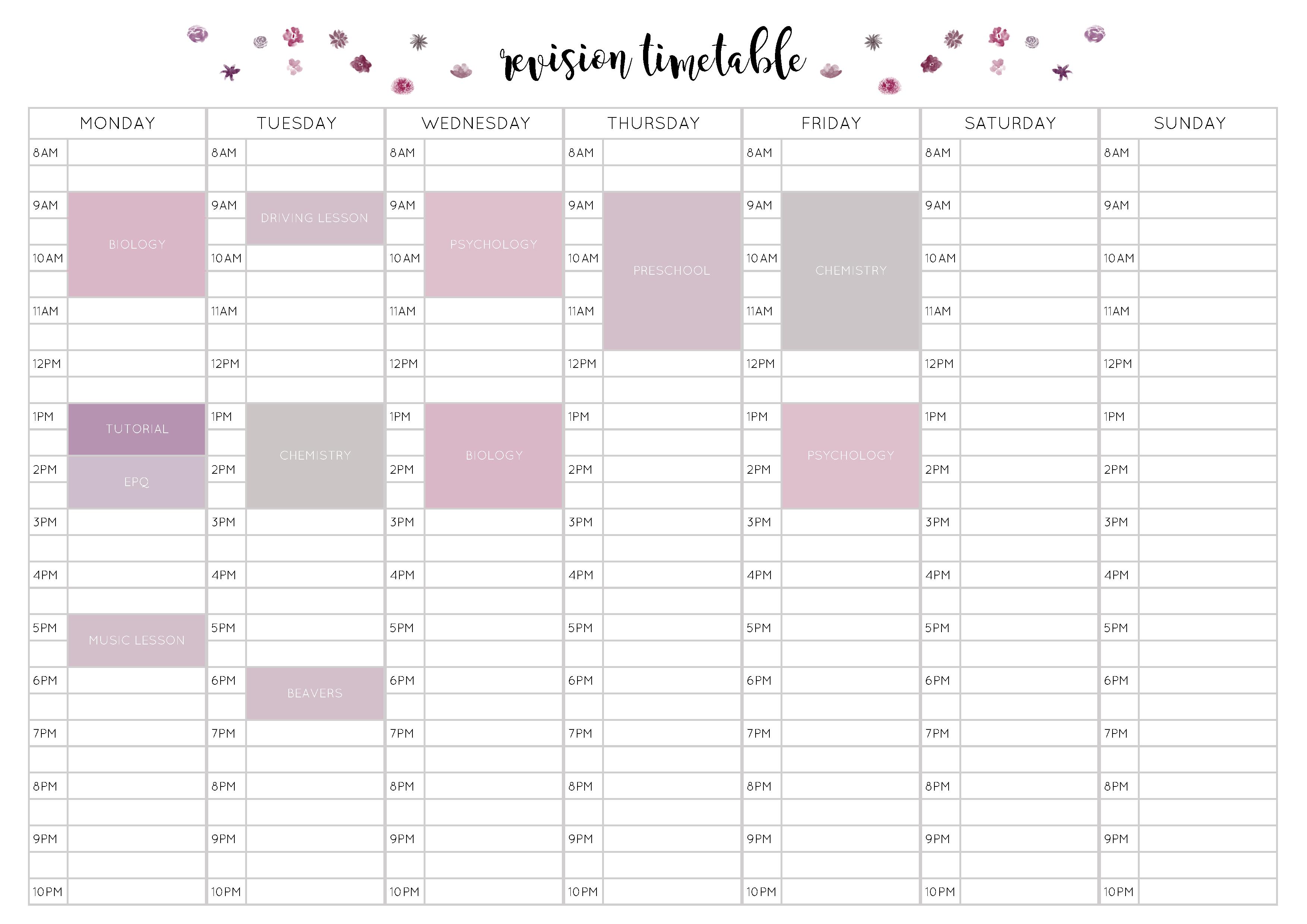 Timetable Printable Shop Fresh