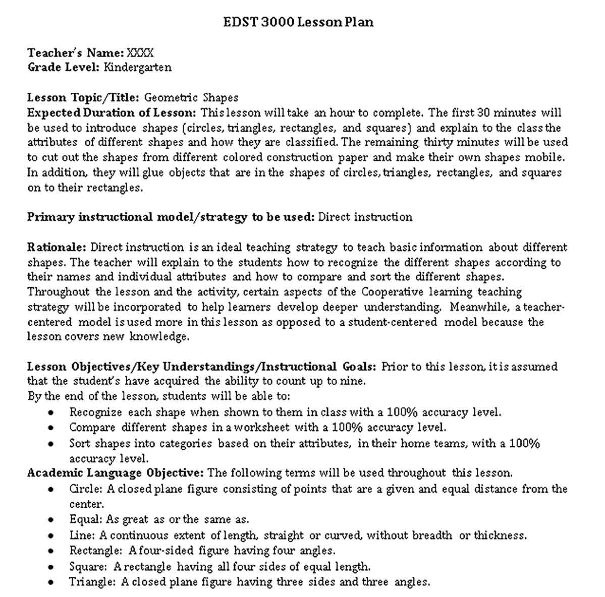 Kindergarten Lesson Plan Template Shop Fresh