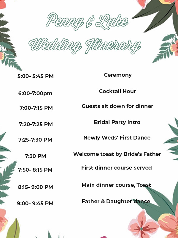 10 Wedding Itinerary Free Psd Template Shop Fresh