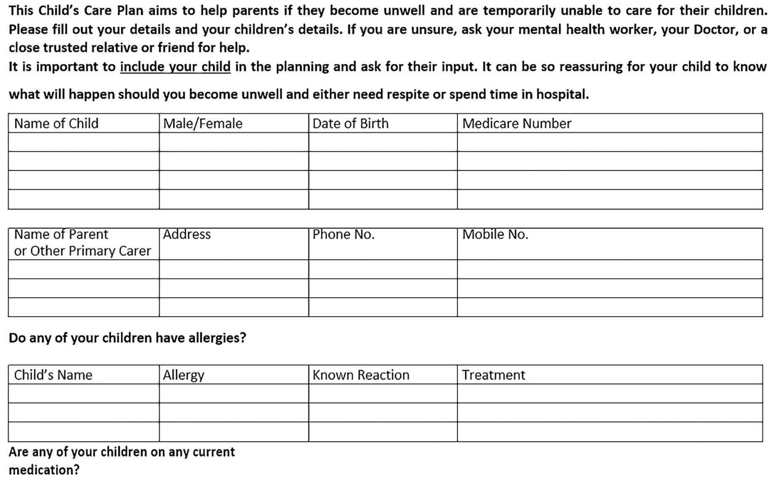 Care Plan Template | shop fresh