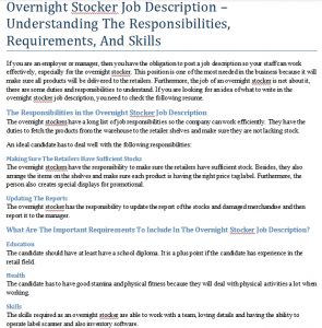 Overnight Stocker Job Description – Understanding The Responsibilities ...