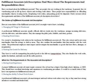 Fulfillment Associate Job Description: Find More About The Requirements ...