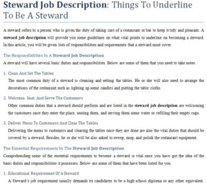 Steward Job Description: Things To Underline To Be A Steward | shop fresh