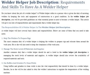 Welder Helper Job Description: Requirements And Skills To Have As A ...