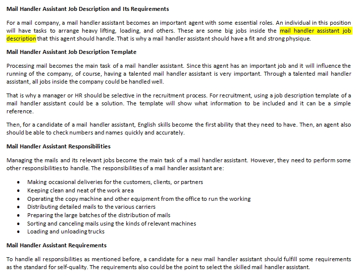 Mail Handler Assistant Job Description And Its Requirements Shop Fresh Mail Handler Assistant Job Description And Its Requirements Shop Fresh