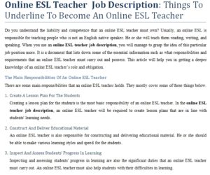 Online ESL Teacher Job Description: Things To Underline To Become An ...