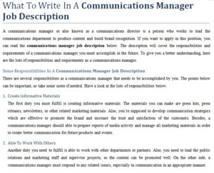 What To Write In A Communications Manager Job Description | shop fresh