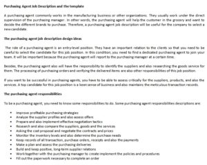 Purchasing Agent Job Description and the template | shop fresh