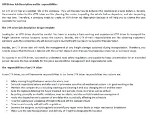 OTR Driver Job Description and its responsibilities | shop fresh