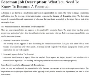 Foreman Job Description: What You Need To Know To Become A Foreman ...