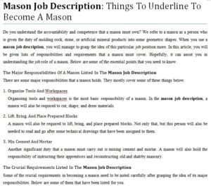 Mason Job Description: Things To Underline To Become A Mason | shop fresh