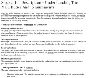 Stocker Job Description – Understanding The Main Duties And ...
