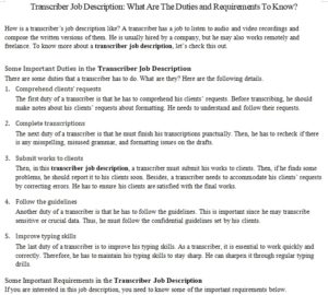 Transcriber Job Description: What Are The Duties and Requirements To ...