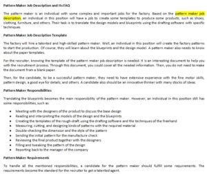Pattern Maker Job Description and Its FAQ | shop fresh