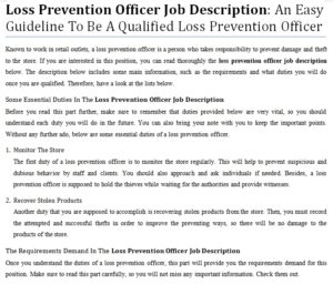 Loss Prevention Officer Job Description: An Easy Guideline To Be A ...