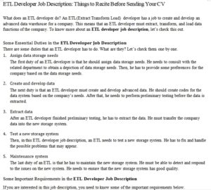 ETL Developer Job Description: Things to Recite Before Sending Your CV ...