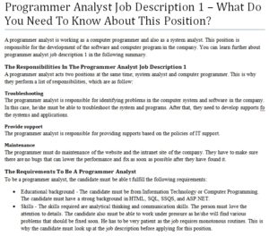 Programmer Analyst Job Description 1 – What Do You Need To Know About ...