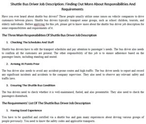Shuttle Bus Driver Job Description: Finding Out More About ...