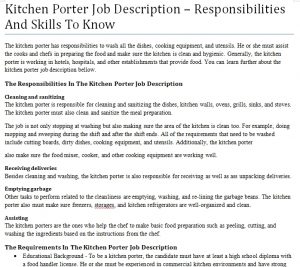 Kitchen Porter Job Description – Responsibilities And Skills To Know ...