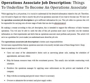 Operations Associate Job Description: Things To Underline To Become An ...